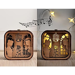 MissLiGarden Handmade Music Box, Vintage Wooden, Classic, Oriental Temple, Best Gifts for Wife Husband Girlfriend Boyfriend Girl Boy Son Daughter, Birthday, Beauty and The Beast (8 Songs Option)