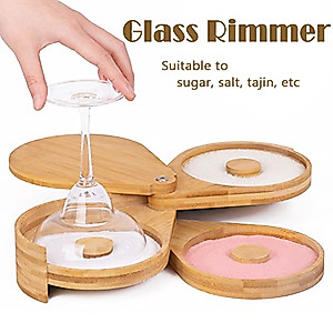 Glolaurge Margarita Salt Rimmer Set, 3-Tier Bamboo Bar Glass Rimmer, Sugar Rimmer for Cocktails