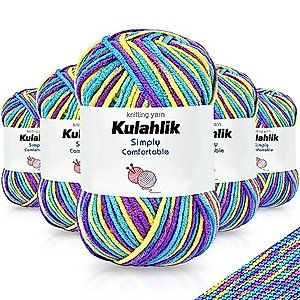 Kulahlik 250g(5x50g) Acrylic Yarn for Crochet/Knitting, Colorful Gradient Yarn Thread, 5 Rolls Skeins, Perfect for Any Knitting Crochet and Crafts Mini Project