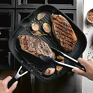 KitchenAid Hard Anodized Nonstick Square Grill Pan/Griddle with Pour Spouts, 11.25 Inch, Onyx Black