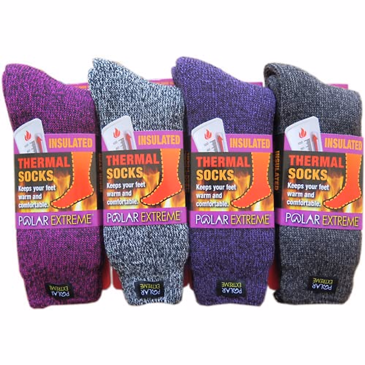 Polar Extreme Thermal Sock Extra Heavy Acrylic Winter Marled Socks 4-Pack Colors,9