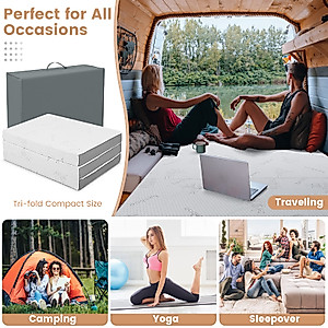 Giantex Folding Mattress, 4 Inch Gel-Infused Tri-fold Mattress with Bamboo Cover & Carry Bag, CertiPUR-US Certified, Foldable Cooling Mattress Topper for Guest Room Dorm RV Camp Floor, Twin XL