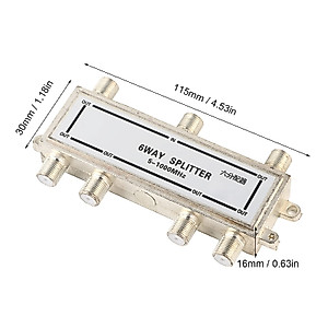 6 Way Splitter, Zinc Alloy 6 Way Coax Cable Splitter 5-1000MHz CATV TV Antenna Coaxial Signal Split