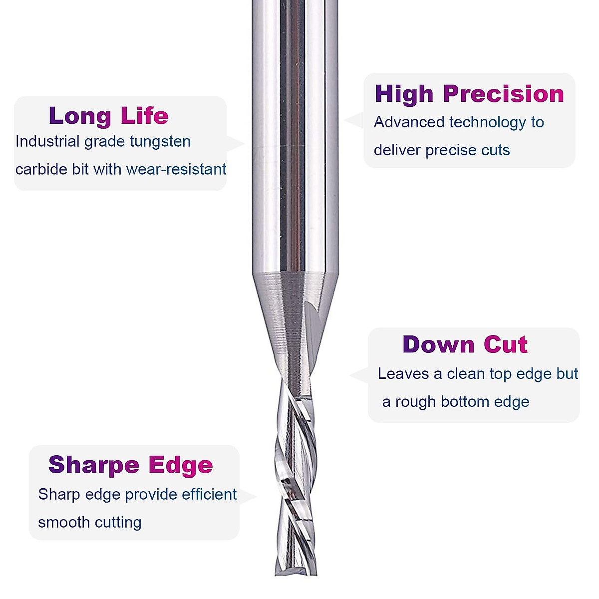 SpeTool Spiral Router Bits with DownCut 1/8 inch Cutting Diameter, 1/4 inch Shank CNC Bits Solid Carbide End Mill for Wood Cut, Carving