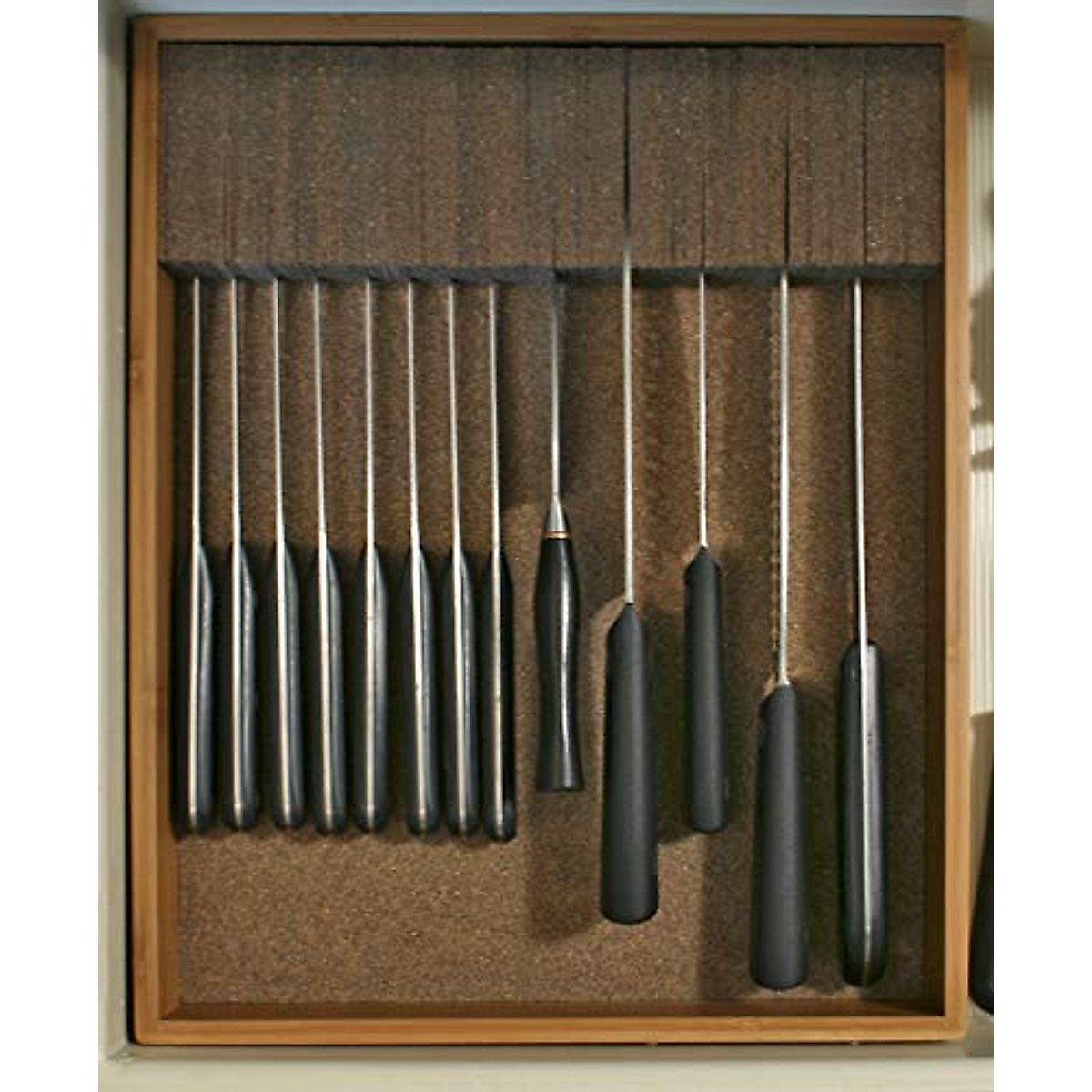 Deluxe KNIFEdock - In-drawer Kitchen Knife Storage (15 in x 13 in x 2.5 in)- Easily Identify Your Knives At A Glance. Frees Up Your Counter Space. Cork Composite Material Never Dulls Your Blades.