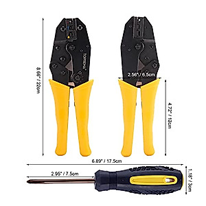 Toprema Ratchet Wire Crimping Tool Kit 5 Interchangeable Dies Set for Insulated Non-insulated Ferrules Terminals Electrical Connectors with Carry Bag