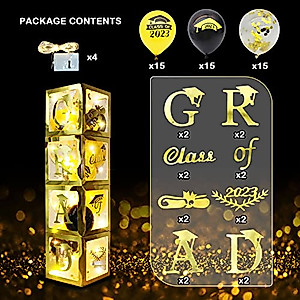 Beyzatoy 2023 Graduation Balloon Boxes Decorations, Graduation Decorations Class of 2023 Include 4Pcs Black and Gold Grad Boxes Come with GRAD and Class of 2023 Signs Party Supplies