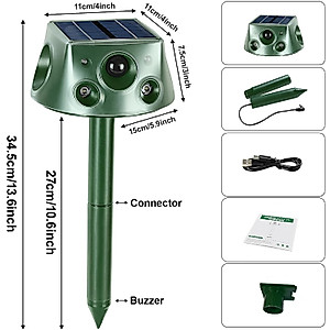 FRAMICS Solar Animal Repeller 360° Ultrasonic Animal Repellent Outdoor Solar Animal Repellent Cat Deterrent with Motion Sensor & LED Flashing Animal Repeller for Repelling Cat Squirrel Deer Raccoon