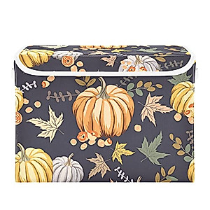Autumn Orange Pumpkins Thanksgiving Day Storage Bins with Lids Collapsible Storage Box Basket with Lid Closet Organizer Containers File Boxes with Lids for Office Cars Balcony Outside Home