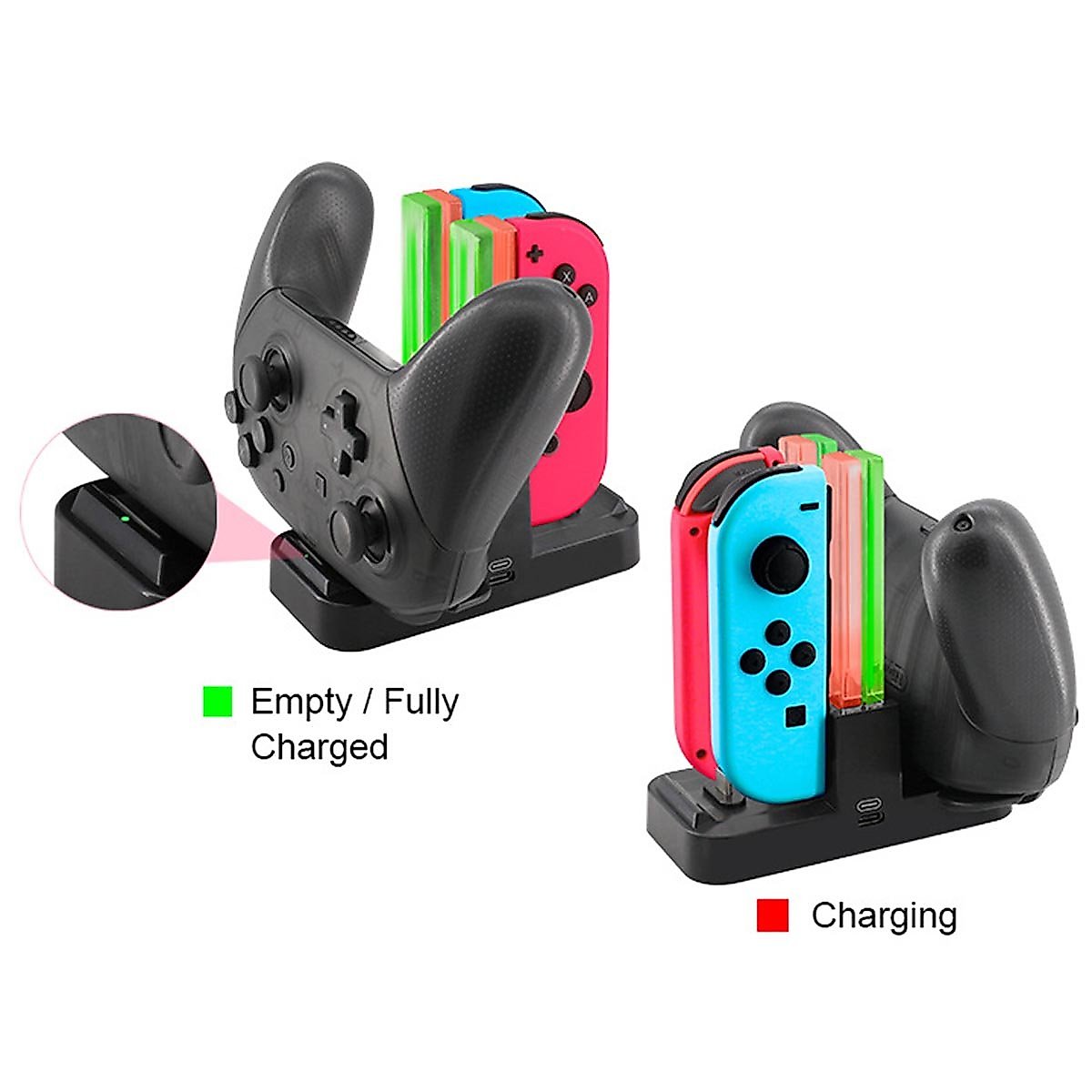 Whiteoak Pro Controller 6 in 1 Charger for Nintendo Switch Joy-Con Charging Dock Station Stand with LED Charging Indicator, [Upgrade Version] with Free Type C Cable