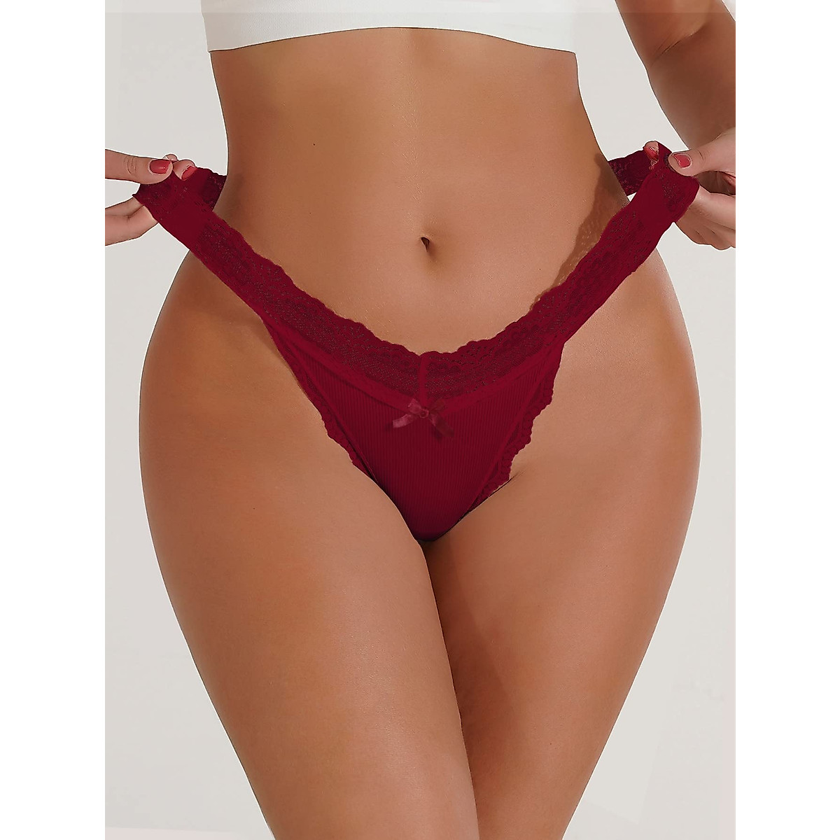 Milumia Women Sexy Panties Floral Lace Cut Out Thongs Mid Waist Underwear Briefs Pure Burgundy Medium