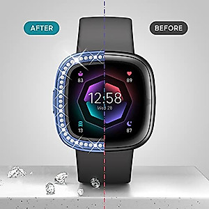 RICHONE 8-Pack Compatible with Fitbit Versa 4 & Sense 2 (2022) Screen Protector Case, Bling Diamonds Cover Soft TPU Bumper Smartwatch Accessories(8 Colors, Versa 4 & Sense 2)