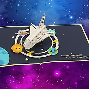 CUTE POPUP - Spaceship Birthday Pop Up Card, Nasa Birthday Pop Up Card, Rocket Card Pop Up, Spaceship Moving Solar System – The Perfect 3D Card for Son, Grandson, Nephew