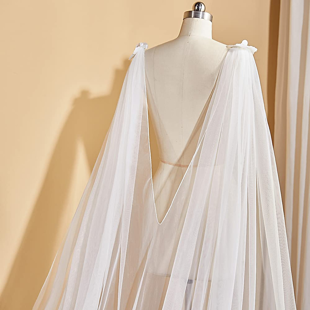 EllieWely 1 T Cathedral Length Floral Lace Wedding Bridal Veil Cape F03 Ivory