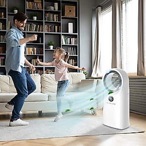 Evaporative Air Cooler 3 in 1, LifePlus Portable Bladeless Conditoner Fan with Wheel, Cooling & Humidification Function, Water Swamp Cooler with 1.32 Gallon Water Tank, 12H Timer and Remote Control