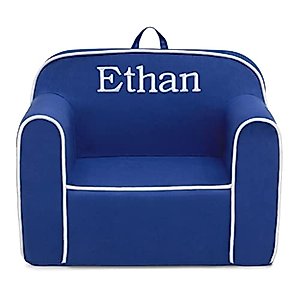 Delta Children Personalized Cozee Chair – Customize with Name – Foam Kids Chair for Ages 18 Months and Up, Blue/White