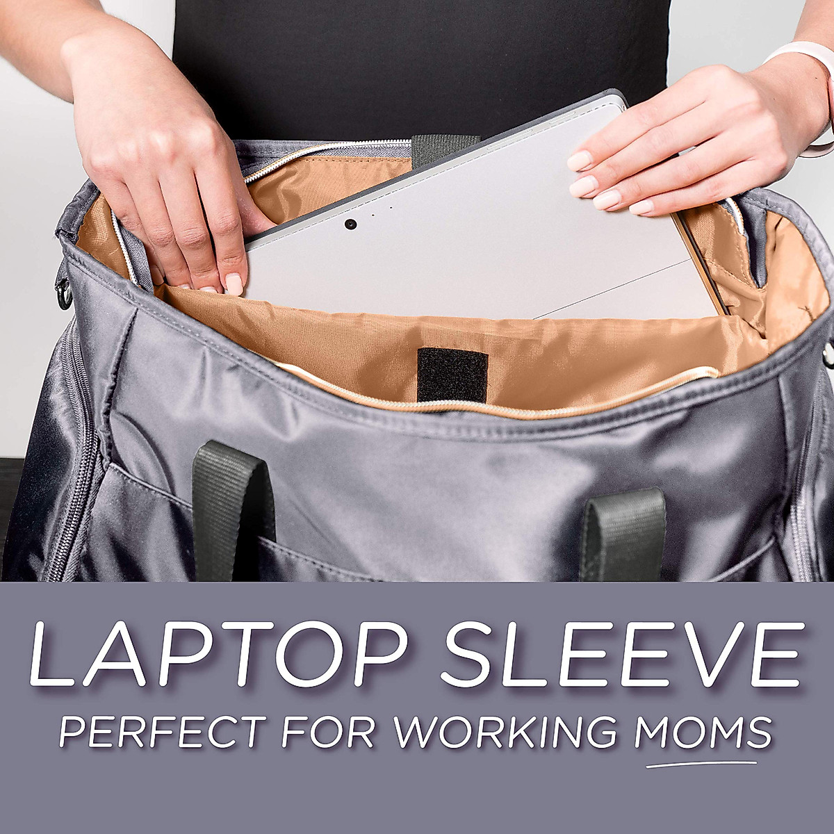 Zohzo Lauren Breast Pump Bag - Portable Tote Bag Great for Travel or Storage – Includes Padded Laptop Sleeve - Fits Most Major Pumps Including Medela and Spectra Breastpump (Black)