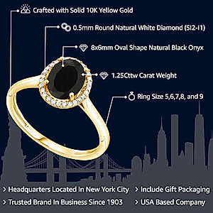 Gem Stone King 10K Yellow Gold 8X6MM Oval Gemstone Birthstone and White Diamond Halo Engagement Ring | Wedding Anniversary Promise Gold Ring For Women | Available In Size 5-10