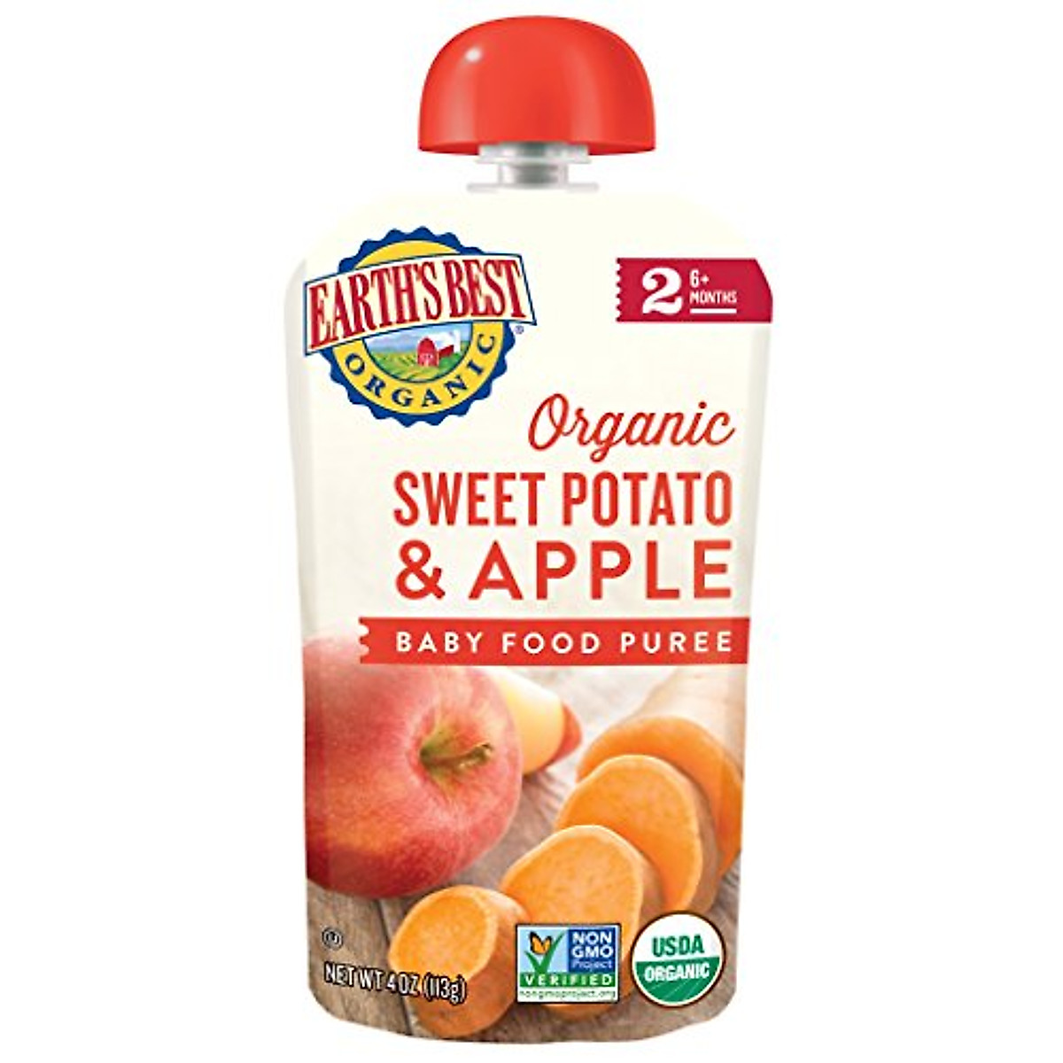 Earth's Best Organic Stage 2 Baby Food, Sweet Potato and Apple, 4 oz. Pouch (Pack of 12)