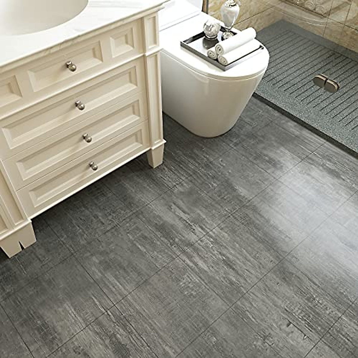 VEELIKE 12''x12'' Peel and Stick Wood Look Vinyl Tiles - 24 Pack, Waterproof, Self Adhesive, Removable, Distressed, Suitable for Floor, Bathroom, Bedroom, Kitchen