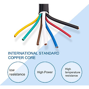 7 Pin Trailer Wiring Harness Plug, 7 Way Plug Inline Trailer Cord, 7 pin Trailer Extension, 8 Feet,Designed for RV Trailer, Truck and Camper