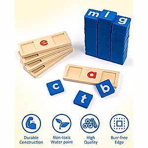 Coogam Wooden Short Vowel Reading Letters Sorting Spelling Games, Sight Words Learning Flashcards Alphabet Puzzle Montessori Educational Toy Gift for Kids 3 4 5 Years Old