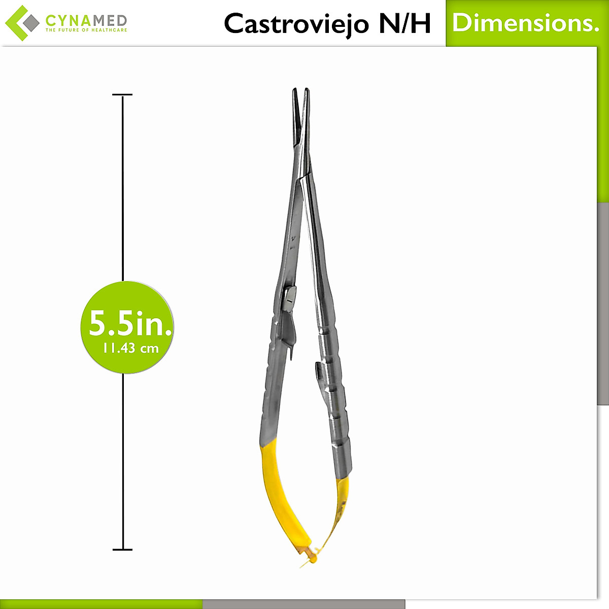 Cynamed TC Castroviejo Micro Needle/Suture Holder Driver with Tungsten Carbide Inserts and Gold Ends - Premium Grade Instrument (5.5 in. Straight Jaws)