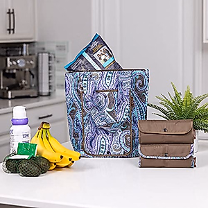 Sachi 3 Piece Market Tote Set – Insulated Thermal Reusable Grocery Bags for Cold and Hot Foods – Lightweight, Portable and Fold-able (Brown Damask Paisley)