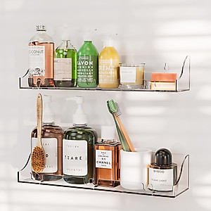 Acrylic Shower Shelves, Peel and Stick, No Drill Installation, Floating Shower Caddy, Bathroom Wall Storage, Clear Design Perfect for Organizing Bathroom Essentials, 2 Pack.