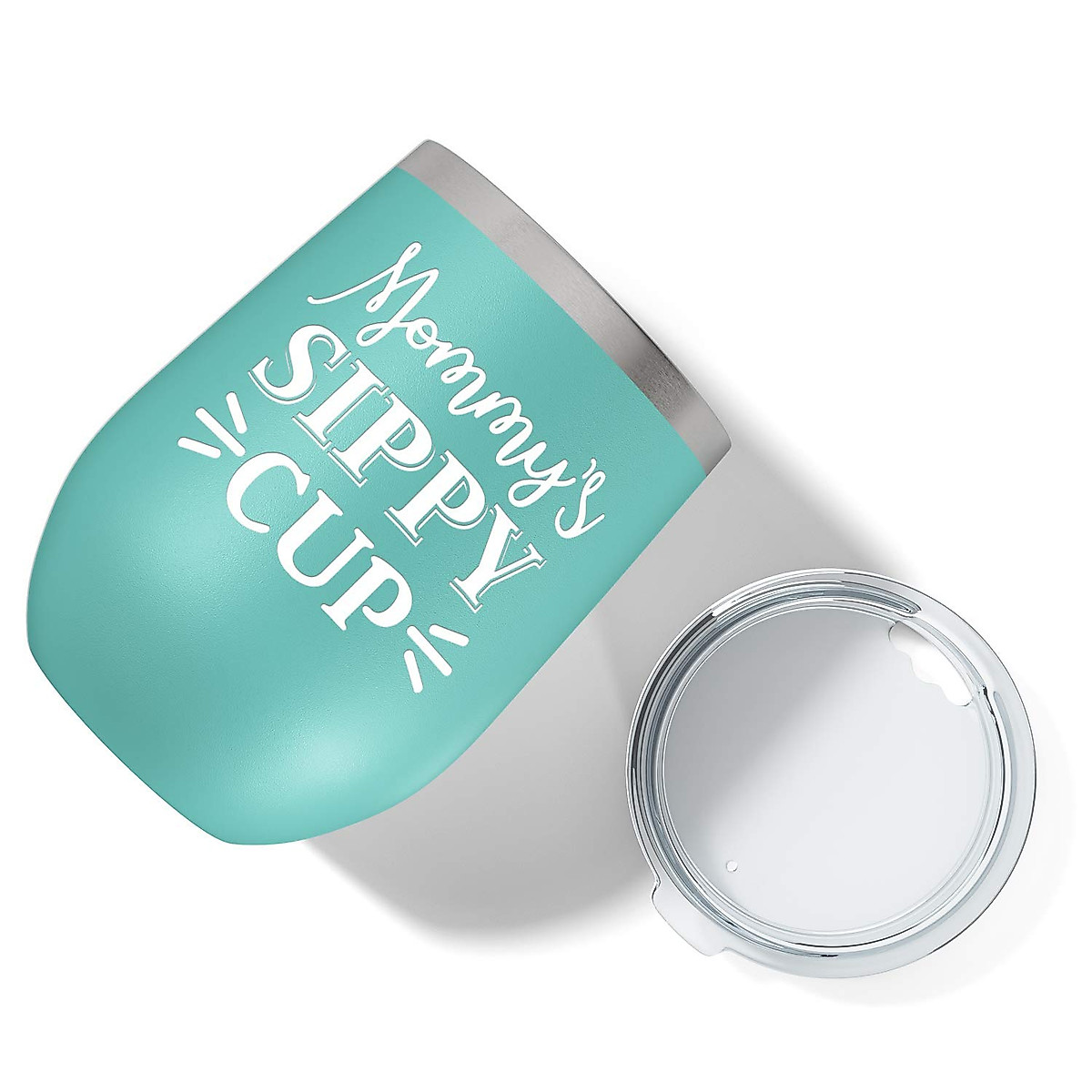 Mommy's Sippy Cup on 12 oz Seafoam Stainless Steel Gift Travel Wine Tumbler