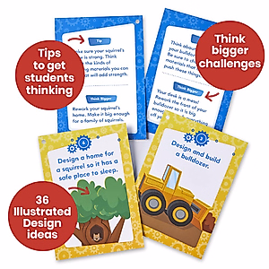 hand2mind Makerspace Task Cards, STEM Learning Cards for Kids Grade K-2, 36 STEM Activities, Kids Building Projects, Learning Cards, Educational Toys, Fun Ideas on What to Build, Classroom Supplies