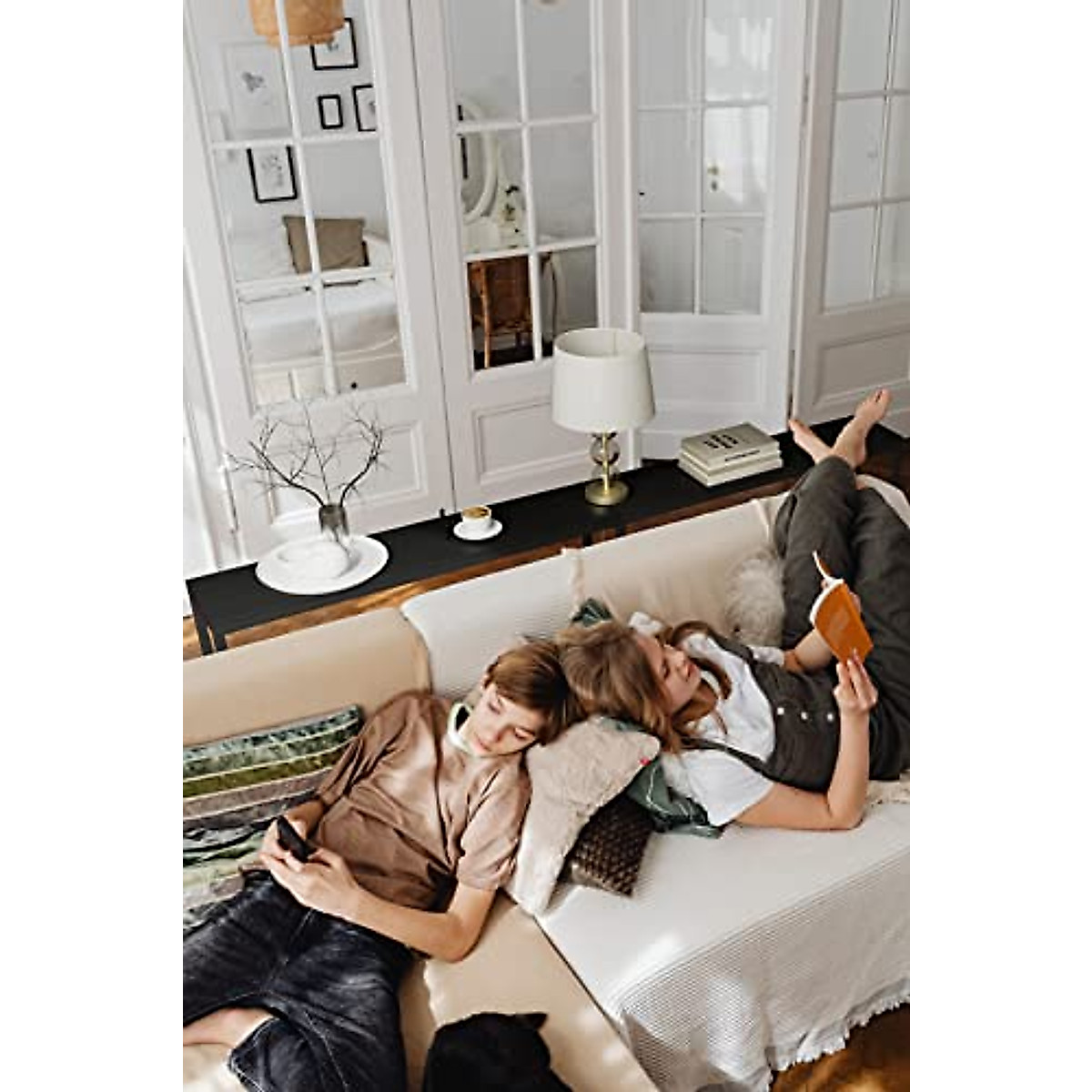 SONGXIN 70.9" Console Table,Modern Extra Narrow Long Sofa Table Behind Couch,Skinny Entry Table with Black Metal Frame for Living Room, Hallway,Classic Black