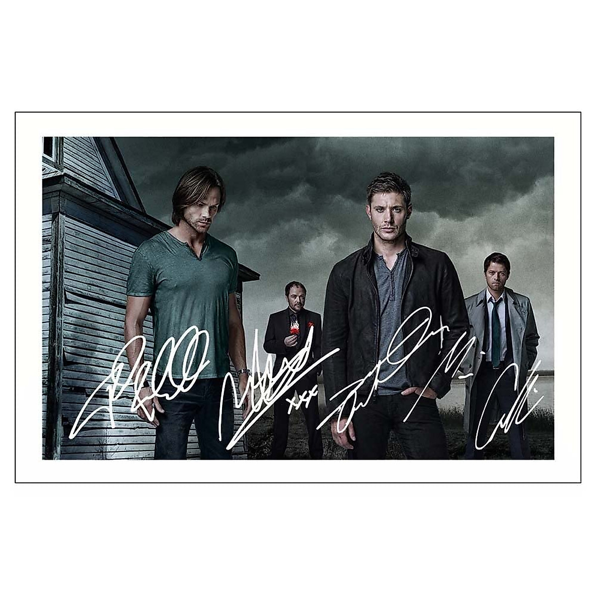 Jensen Ackles, Misha Collins, Mark Sheppard & Jared Padalecki Signed 12x8 Inch Photo Print Pre Printed Signature - Supernatural - Autograph Gift