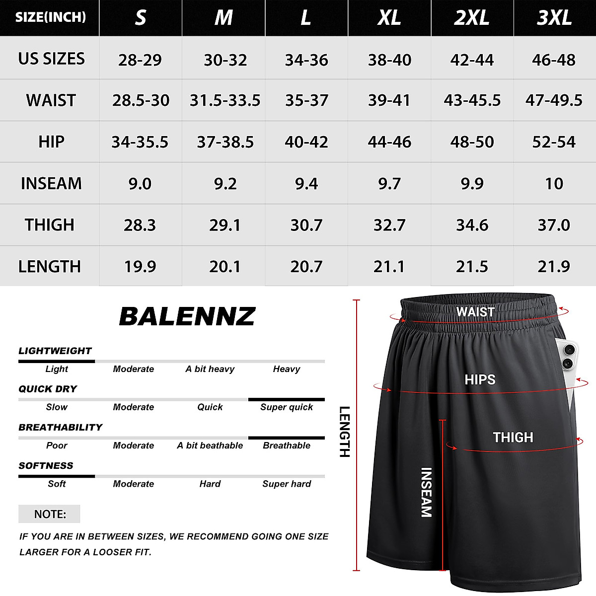 BALENNZ Athletic Shorts for Men with Pockets and Elastic Waistband Quick Dry Activewear