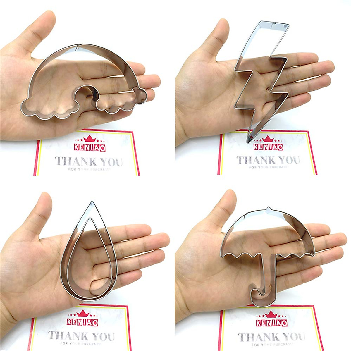KENIAO Weather Cookie Cutter Set, 7 Pcs, Rainbow, Flash, Cloud, Sun, Umbrella and Raindrops Biscuit Cutters, Stainless Steel