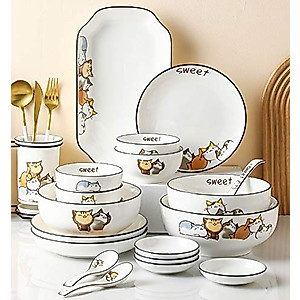 FUYU 6pcs Cute Cat Multipurpose Ceramic Sauce Dish Seasoning Dishes Sushi Dipping Bowl Appetizer Plates