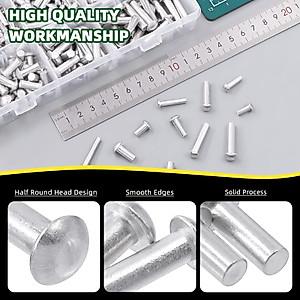Keadic 300Pcs 12 Sizes Solid Aluminum Brazier Head Rivets Assortment Set, M4 M5 M6 10mm 14mm 20mm 25mm Length Aluminum Rivets Fastener for Household Machinery Automobile Industry