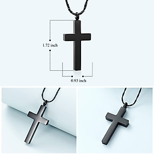 Imrsanl Crystal Cross Necklace for Ashes - Stainless Steel Keepsake Cremation Jewelry - Religious Cross Memorial Urn Necklace for Pet Human Ashes Pendant (Black)