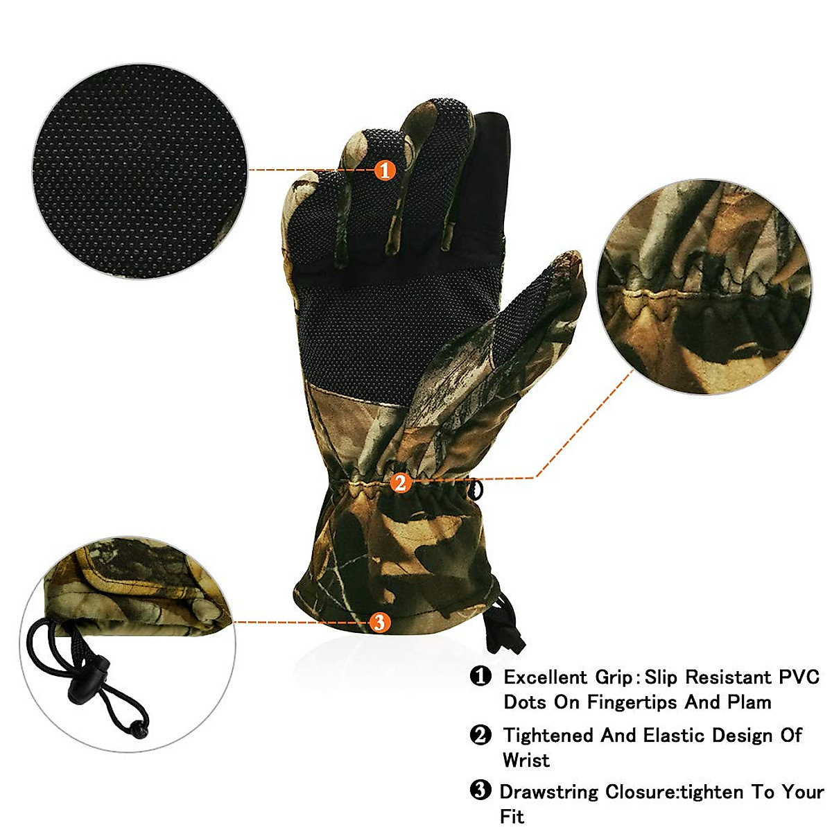 Intra-FIT Camo Hunting Gloves,Full Finger,Anti-Slip,Water Resistant Ski Glove for Cold Weather(XL)