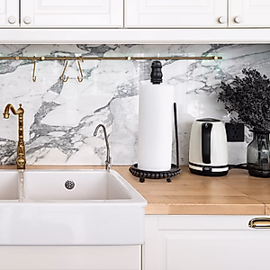 AuldHome Farmhouse Paper Towel Holder (Black); Wooden Beaded Rustic Disposable Towel Dispenser for Countertop