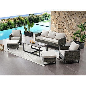 HUMMUH 6 Piece Patio Furniture All Weather Wicker Outdoor Sectional Sofa,High Back Patio Chairs,Coffee Table and Ottomans Set for Porch,Garden,Backyard