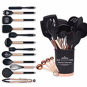 BBN Kitchen Utensils Set, Silicone Kitchen Utensils Set, 17Pcs Non-Stick Silicone Cooking Utensils Set, Heat Resistant Rose Gold Kitchen Utensil Set with Holder