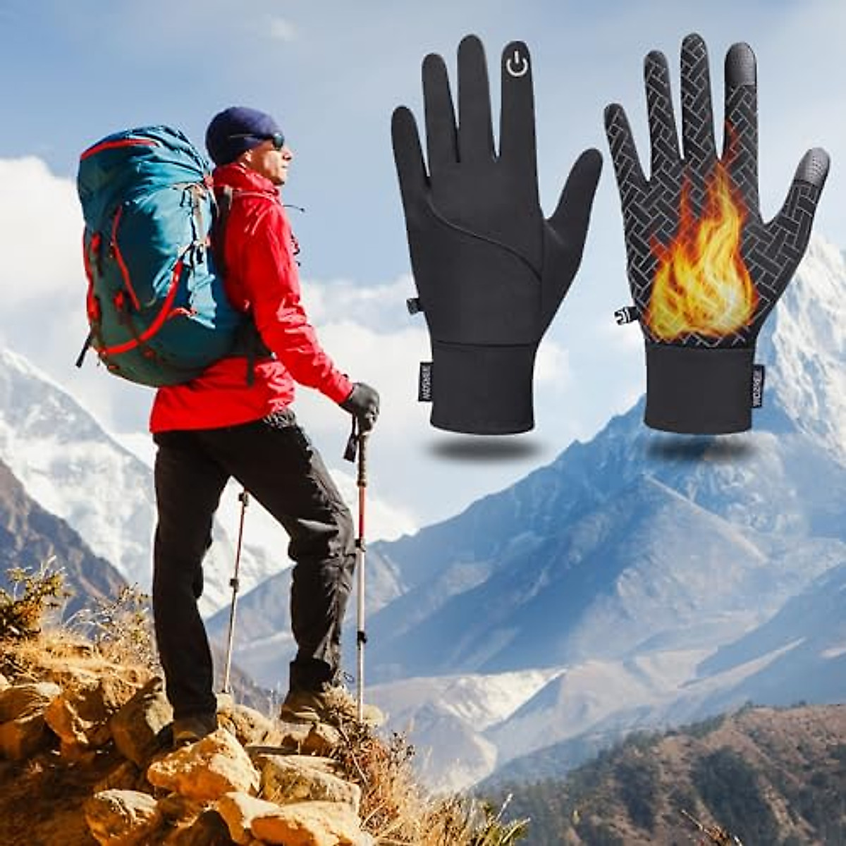 Winter Gloves for Men Women Thermal Touch Screen Water Resistant Windproof Anti Slip Heated Warm Glove for Cycling Running Biking Driving Hiking
