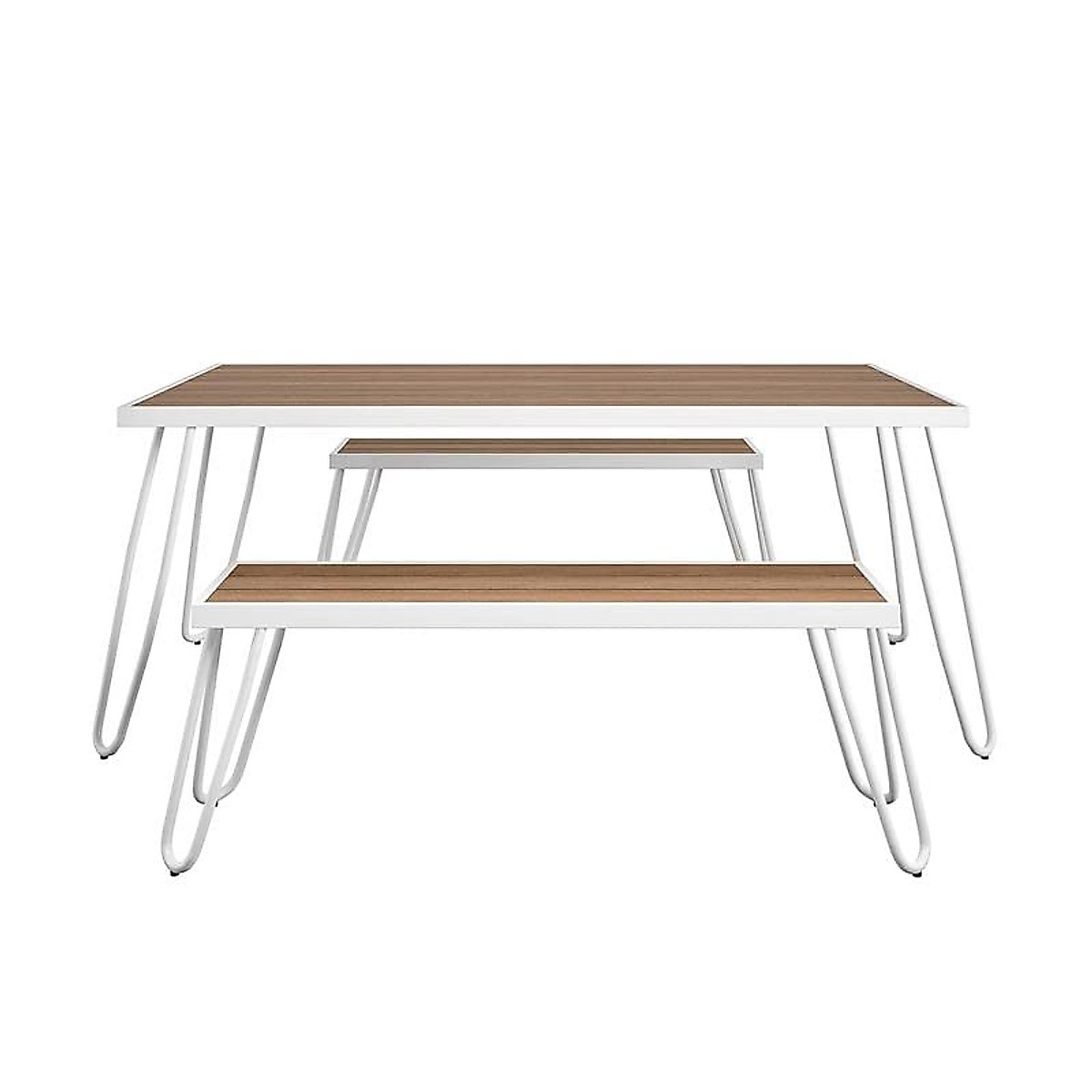 Novogratz Poolside Gossip Collection, Paulette Outdoor/Indoor Table and Bench Set, White