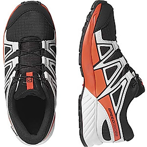 Salomon Kids Speedcross CLIMASALOMON Waterproof Trail Running Shoes, Black/Lunar Rock/Cherry Tomato, 15 US Unisex Little