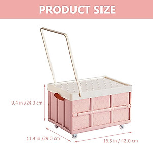 Cabilock Grocery Cart Foldable Storage Bin Collapsible Storage Box Lidded Clothes Storage Box Utility Wagon Beach Camping Garden Shopping Cart with Wheel for Grocery Container Pink