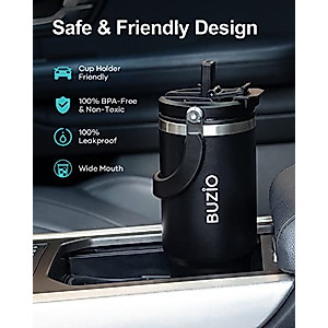BUZIO 30 oz Tumbler with Handle, Insulated Tumbler with 2-in-1 Lid and Straw, Stainless Steel Vacuum Insulated Iced Coffee Tumbler Cup Water Bottle for Water, Iced Tea or Coffee, Smoothie