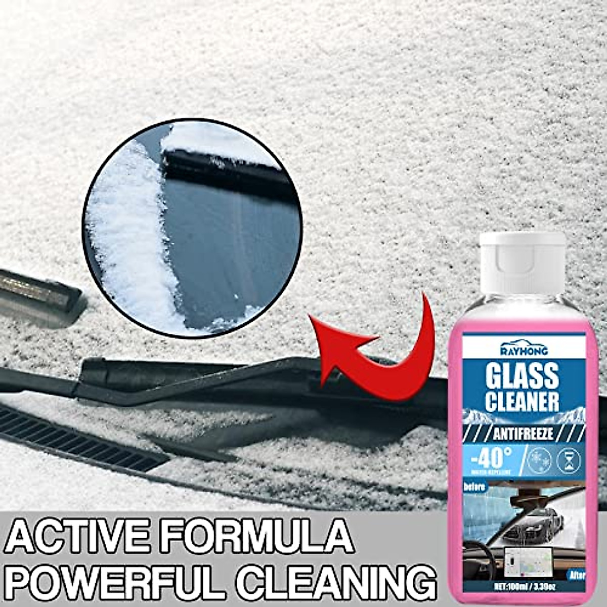RAYHONG 2Pcs Windshield Washer Fluid Concentrate, Multi-Surface Glass Cleaning, Car Antifreeze Glass Water - 100ML