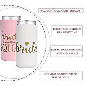 PartyGifts&Beyond 10Packs Bridesmaid Can Cooler, Bride Squad Can Sleeve for Bachelorette Party Decoration Slim Can Koozies(Pink)