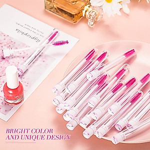 80 Pieces Disposable Mascara Brushes Tubes Set, 40 Pieces Empty Mascara Wand Tube with 40 Pieces Eyelash Brush Makeup Tool for Eyelash Extension(Pink Eyelash Style)